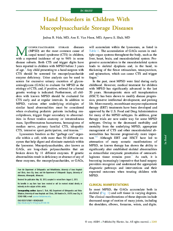 (PDF) Hand Disorders in Children With Mucopolysaccharide Storage ...