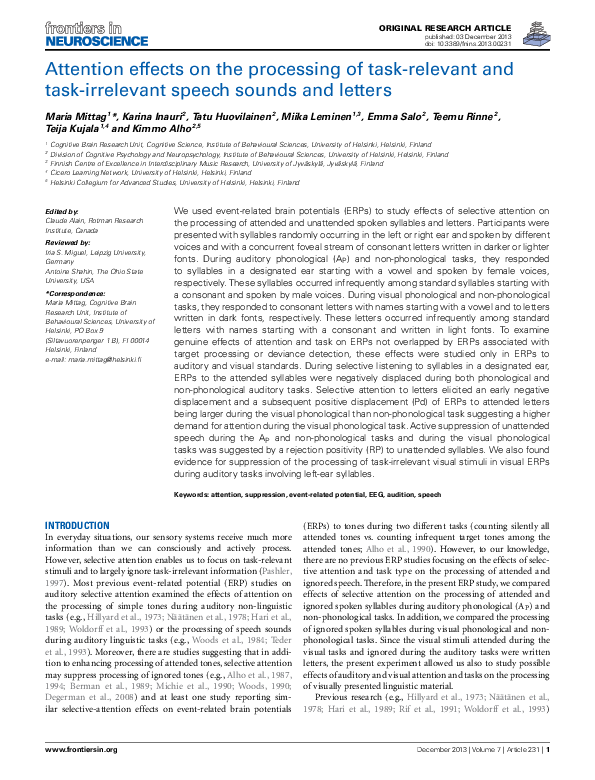 (PDF) Attention effects on the processing of task-relevant and task ...
