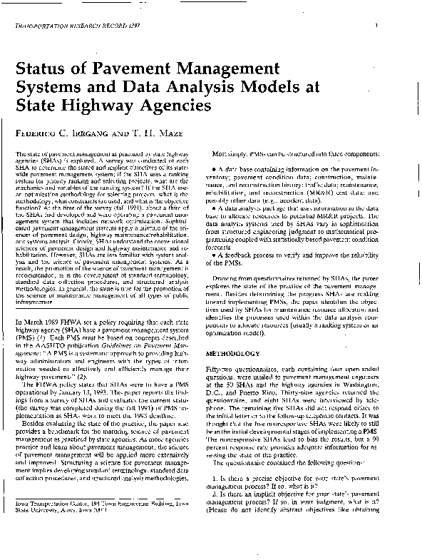 (PDF) Status of Pavement Management Systems and Data Analysis Models at ...