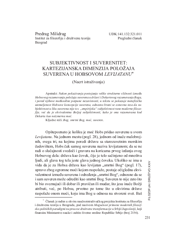 (PDF) SUBJEKTIVNOST I SUVERENITET: KARTEZIJANSKA DIMENZIJA POLOŽAJA ...