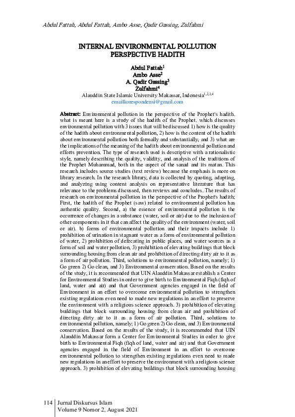 (PDF) Internal Environmental Pollution Perspective Hadith