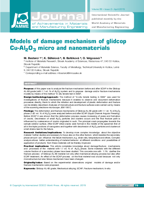 (PDF) Models of damage mechanism of glidcop Cu-Al2O3 micro and ...