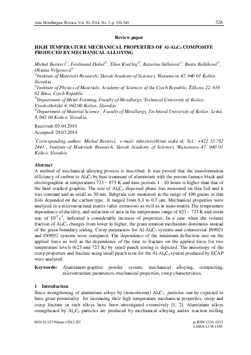 (PDF) HIGH TEMPERATURE MECHANICAL PROPERTIES OF Al-Al4C3 COMPOSITE ...