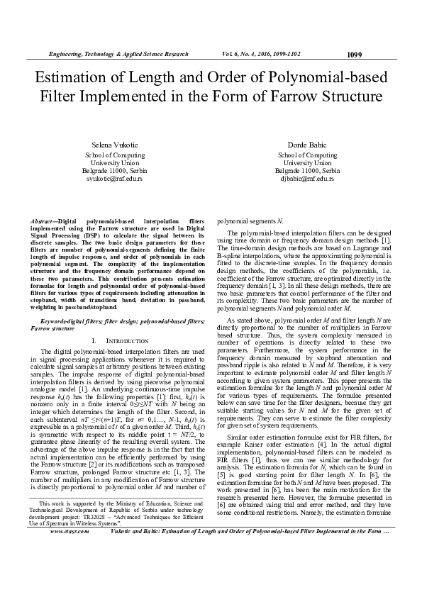 (PDF) Estimation of Length and Order of Polynomial-based Filter ...