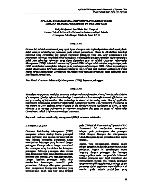 (PDF) Aplikasi Customer Relationship Management (CRM) Dengan Metode ...