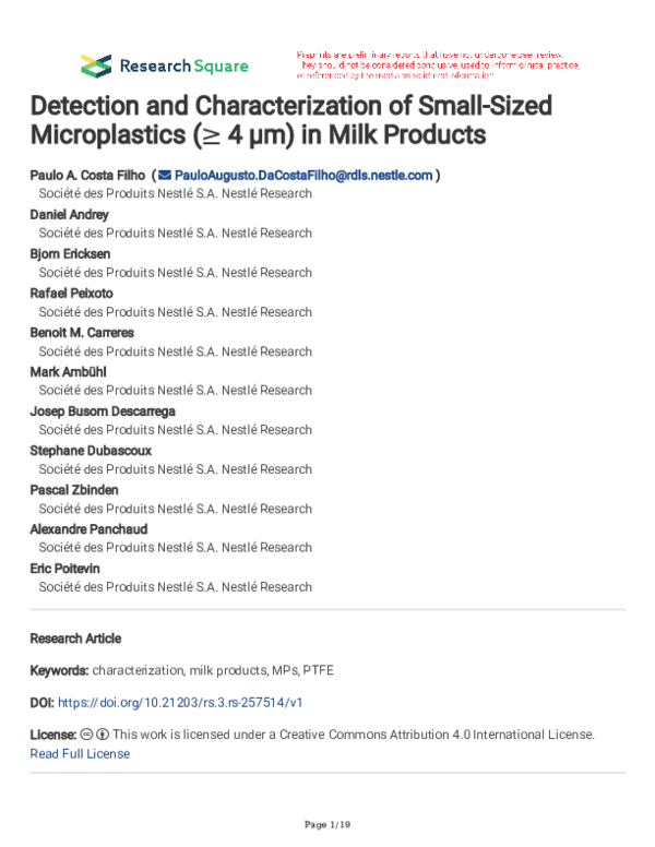 (PDF) Detection and Characterization of Small-Sized Microplastics (≥ 4 ...
