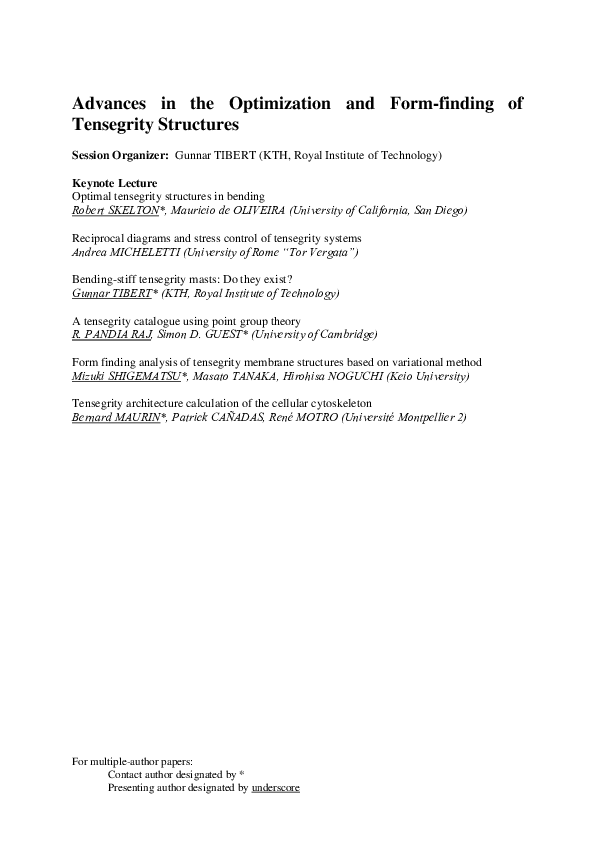 (PDF) Advances in the Optimization and Form-finding of Tensegrity Structures