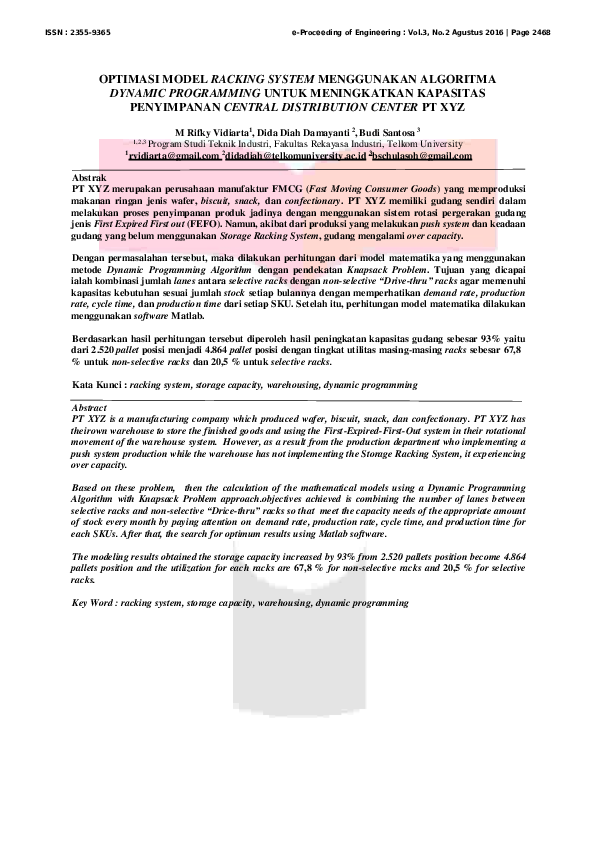 (PDF) Optimasi Model Racking System Menggunakan Algoritma Dynamic ...