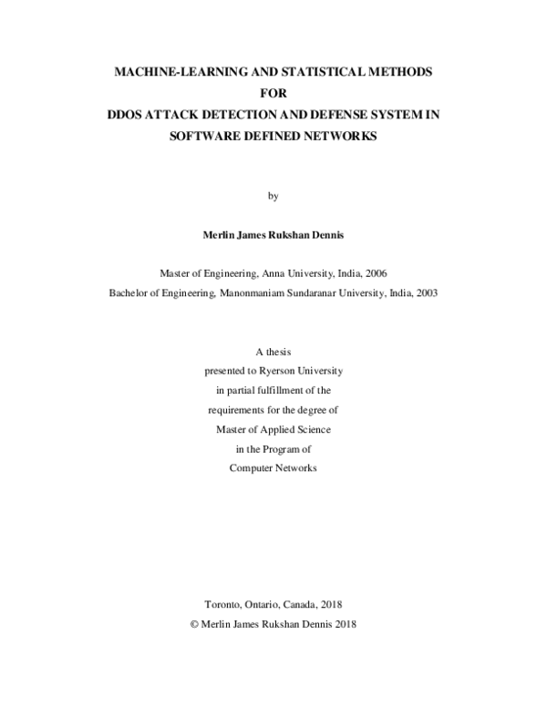 (PDF) Machine-learning and statistical methods for DDoS attack detection and defense system in ...