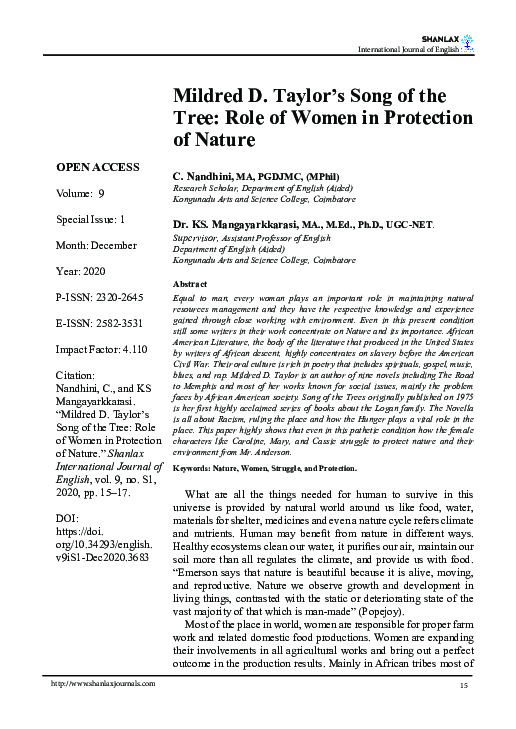 (PDF) Mildred D. Taylor’s Song of the Tree: Role of Women in Protection ...