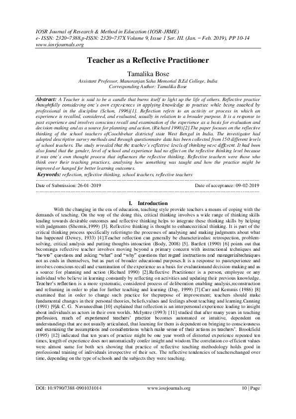 (PDF) Teacher as a Reflective Practitioner