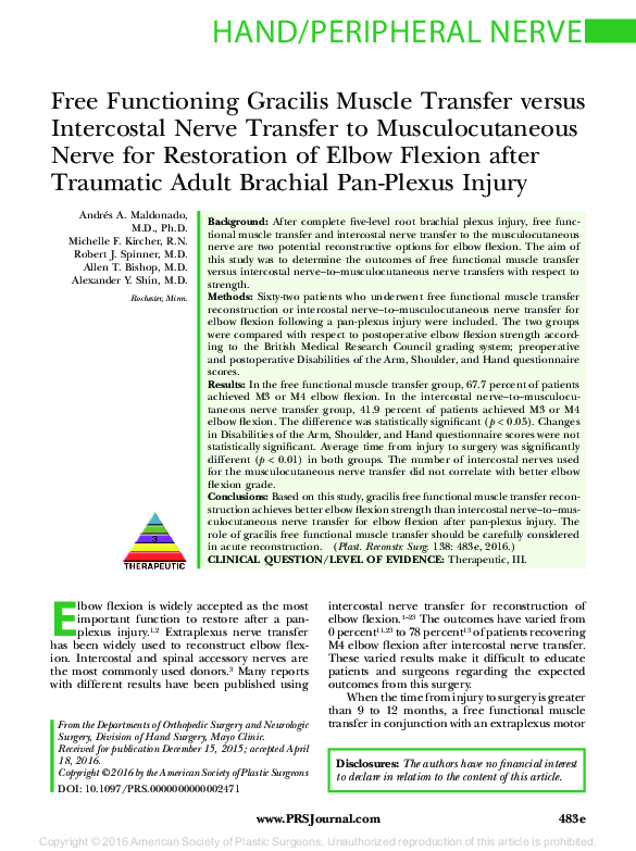 (PDF) Free Functioning Gracilis Muscle Transfer versus Intercostal ...