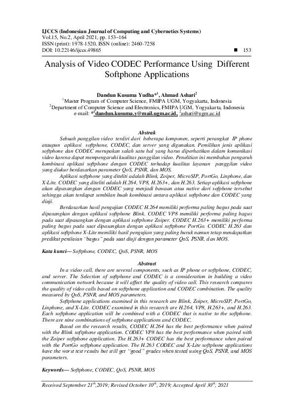 Pdf Analysis Of Video Codec Performance Using Different Softphone Applications
