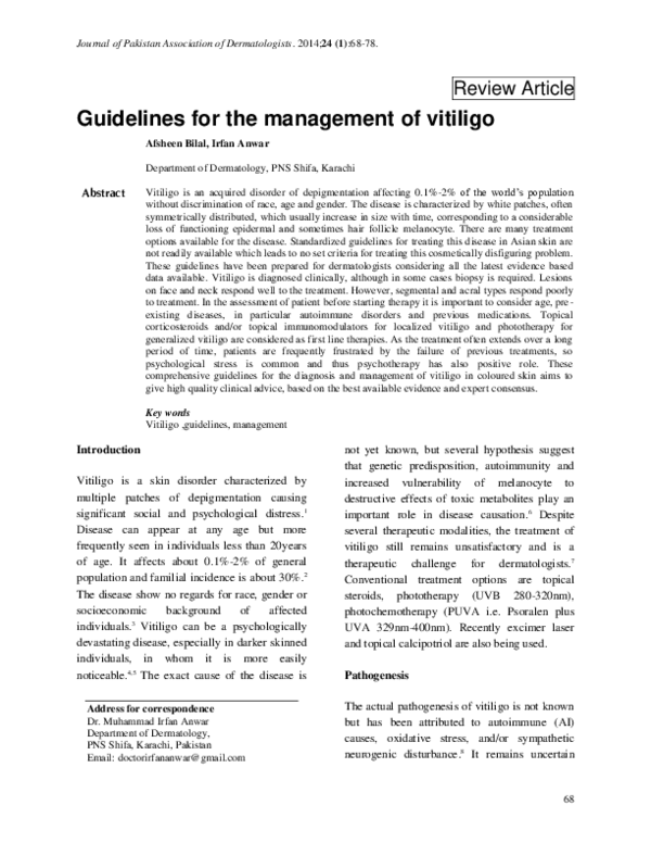 (PDF) Guidelines for the management of vitiligo | Afsheen Bilal ...