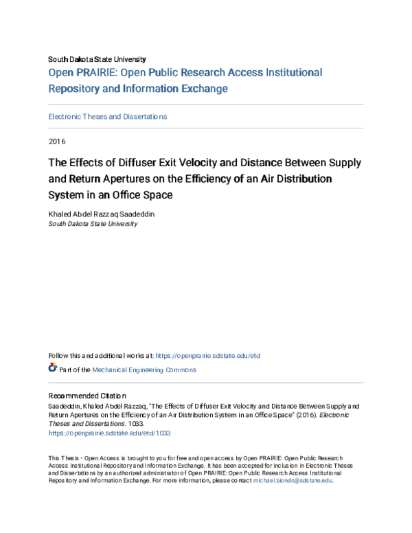 Pdf The Effects Of Diffuser Exit Velocity And Distance Between Supply And Return Apertures On
