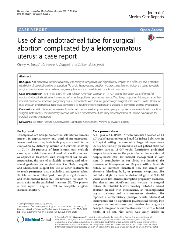 (PDF) Use of an endotracheal tube for surgical abortion complicated by ...