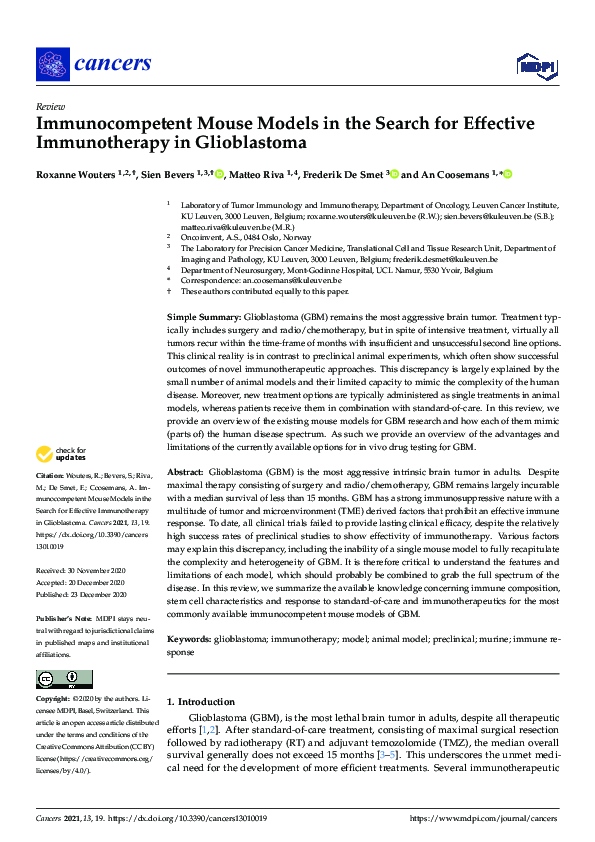 (PDF) Immunocompetent Mouse Models in the Search for Effective ...