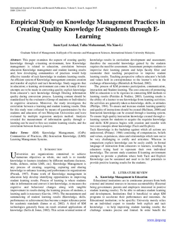 (PDF) Empirical Study on Knowledge Management Practices in Creating ...