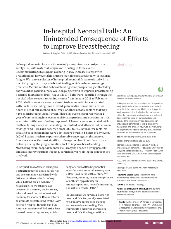 (PDF) In-hospital Neonatal Falls: An Unintended Consequence of Efforts ...