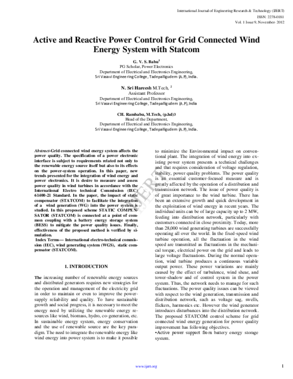 Pdf Active And Reactive Power Control For Grid Connected Wind Energy
