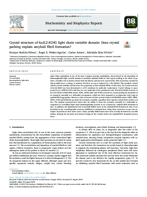 (PDF) Crystal structure of 6aJL2-R24G light chain variable domain: Does ...