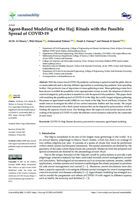 Pdf Agent Based Modeling Of The Hajj Rituals With The Possible Spread