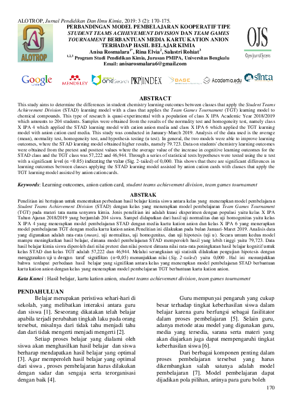 (PDF) Perbandingan Model Pembelajaran Kooperatif Tipe Student Teams Achievement Division Dan ...
