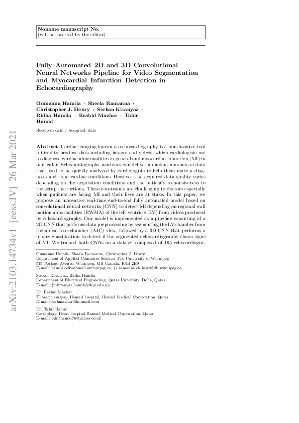 Pdf Fully Automated 2d And 3d Convolutional Neural Networks Pipeline For Video Segmentation