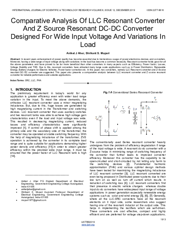 (PDF) Comparative Analysis of LLC resonant converter and Z source resonant DC-DC converter ...