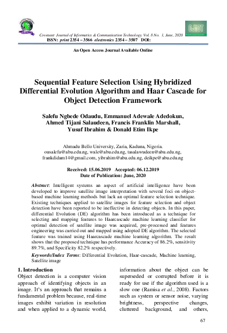 (PDF) Sequential Feature Selection Using Hybridized Differential Evolution Algorithm and Haar ...