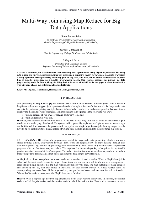 (PDF) Multi-Way Join using Map Reduce for Big Data Applications