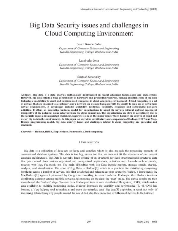 (PDF) Big Data Security issues and challenges in Cloud Computing ...
