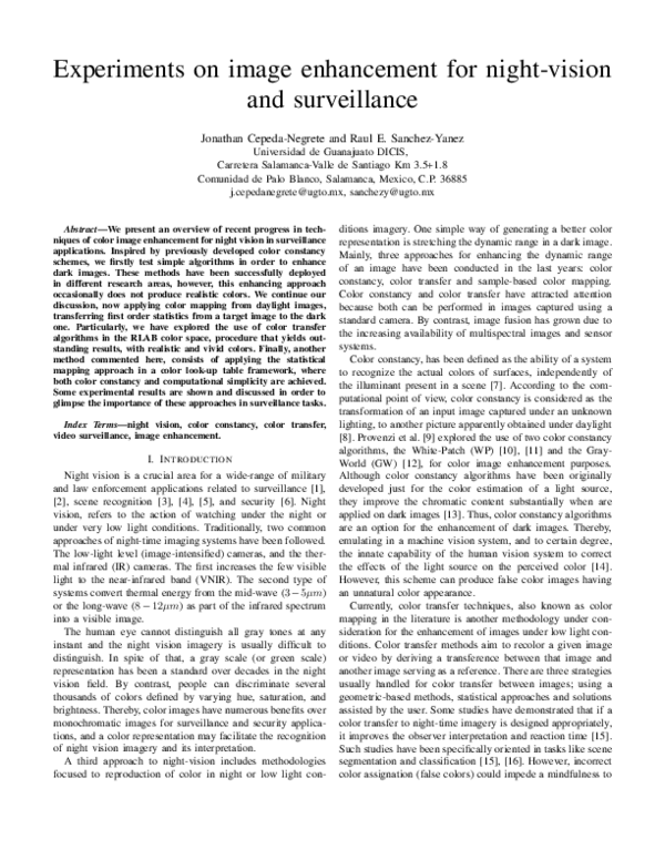 (PDF) Experiments on image enhancement for night-vision and surveillance