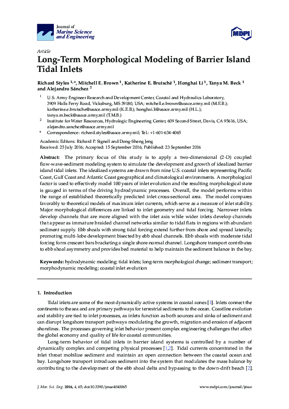 (PDF) Long-Term Morphological Modeling of Barrier Island Tidal Inlets