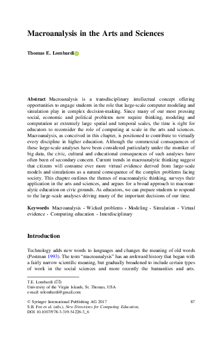 (PDF) Macroanalysis in the Arts and Sciences