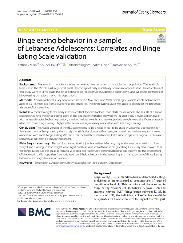 (PDF) Binge eating behavior in a sample of Lebanese Adolescents ...