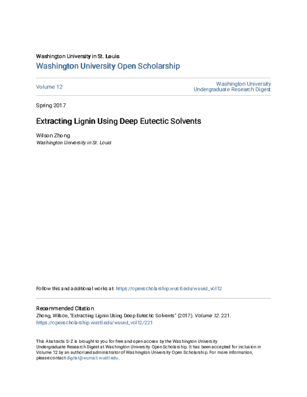 (PDF) Extracting Lignin Using Deep Eutectic Solvents