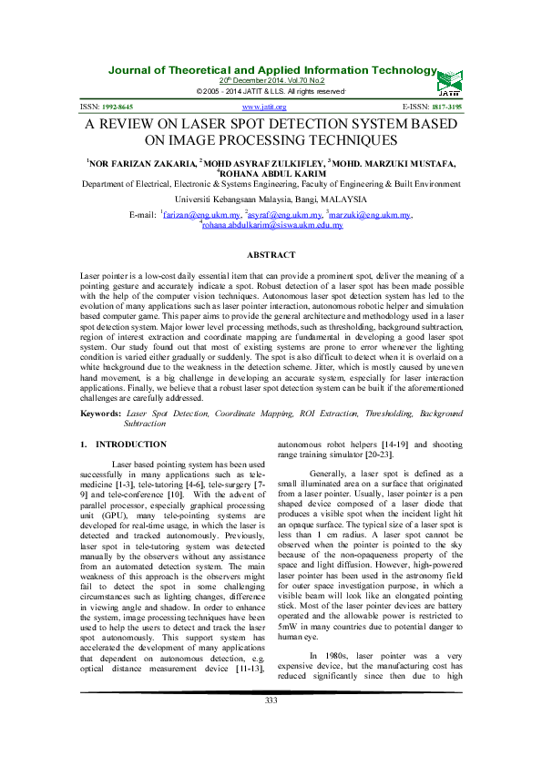 Pdf On Laser Spot Detection System Based On Image Processing Techniques