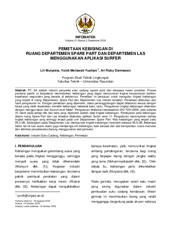 (PDF) Pemetaan Kebisingan DI Ruang Departemen Spare Part Dan Departemen ...