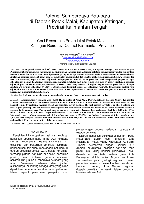 (PDF) Coal Resources Potential of Petak Malai, Katingan Regency ...
