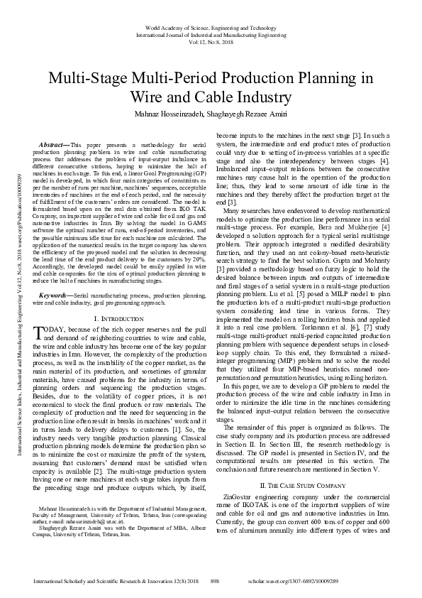 (PDF) Multi-Stage Multi-Period Production Planning In Wire And Cable ...