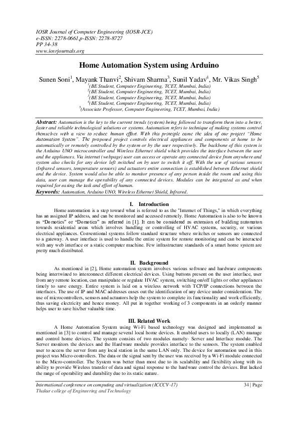Pdf Home Automation System Using Arduino