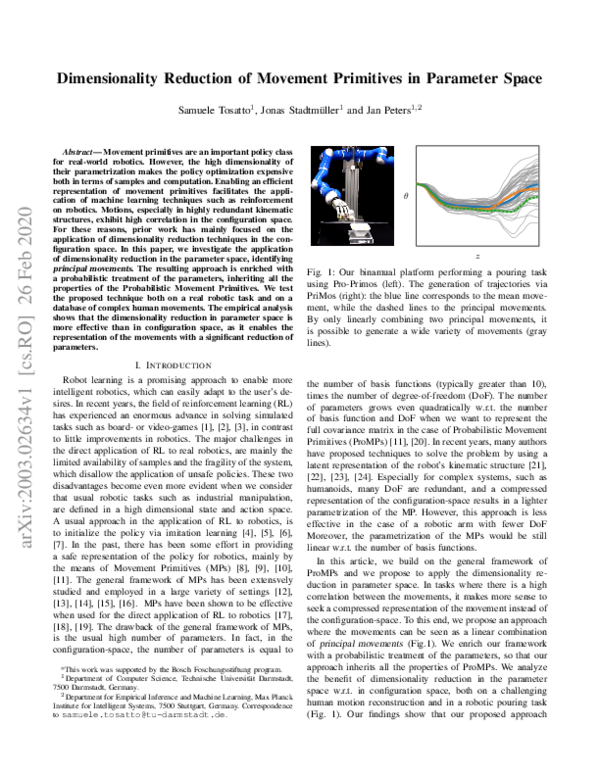 (PDF) Dimensionality Reduction of Movement Primitives in Parameter Space