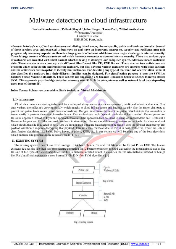 (PDF) Malware detection in cloud infrastructure