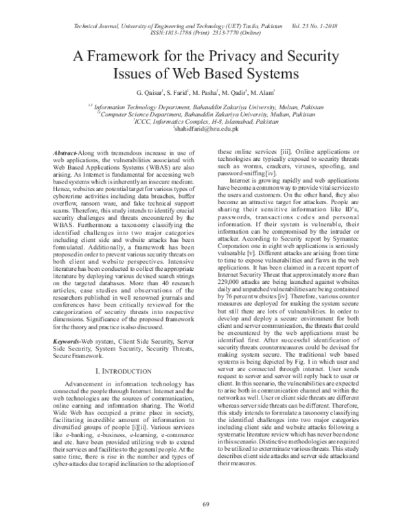 (PDF) A Framework for the Privacy and Security Issues of Web Based Systems