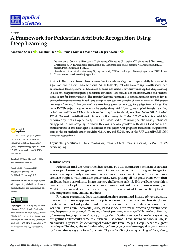 (PDF) A Framework for Pedestrian Attribute Recognition Using Deep Learning