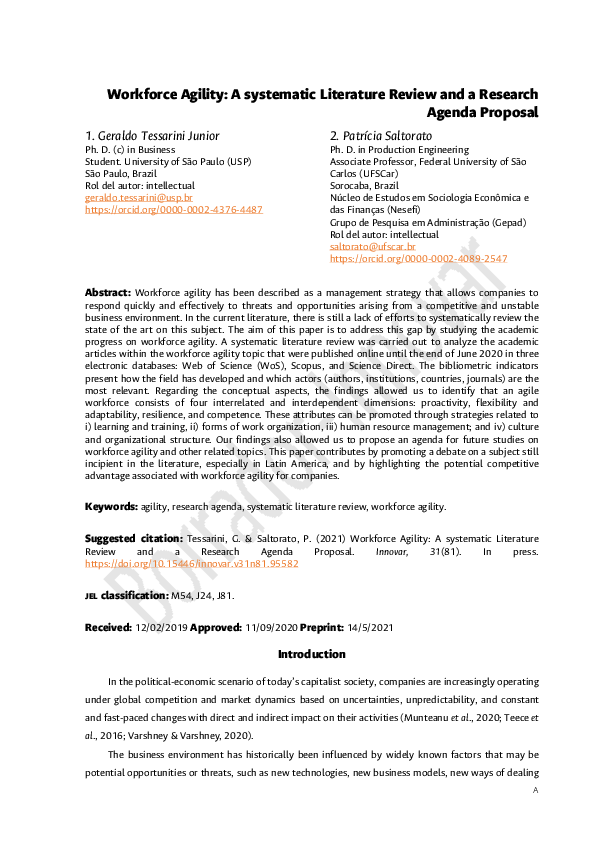 (PDF) Workforce agility: a systematic literature review and a research ...