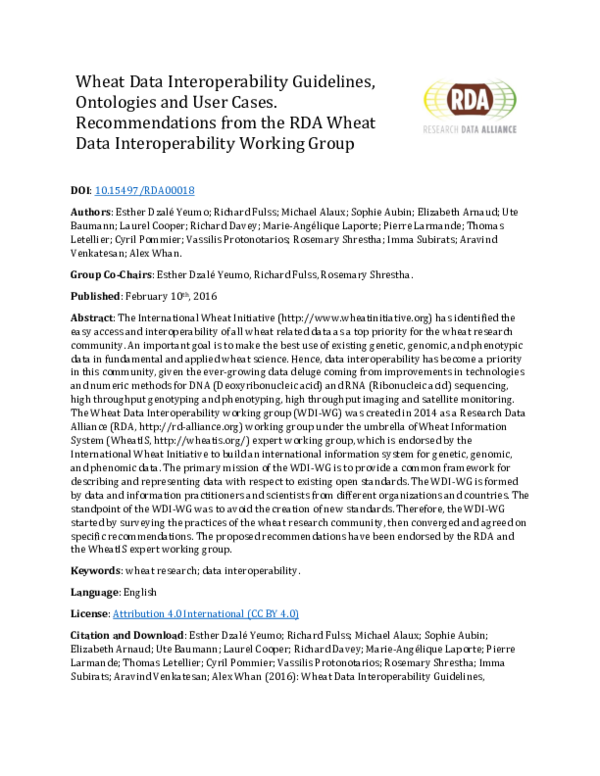 (PDF) Wheat Data Interoperability Guidelines, Ontologies and User Cases. Recommendations from ...