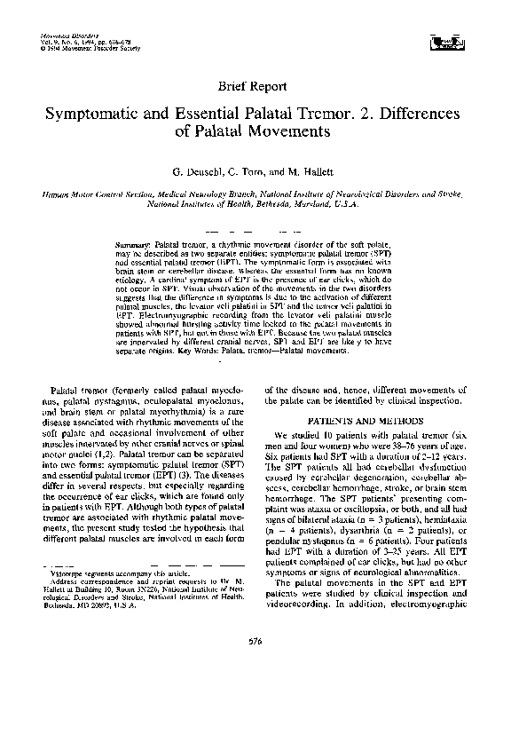 (PDF) Symptomatic and essential palatal tremor. 2. Differences of ...