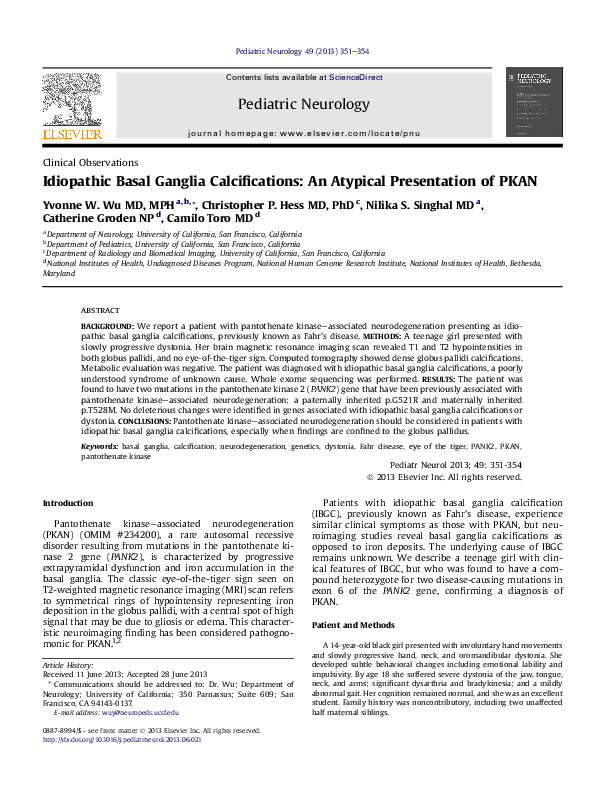 (PDF) Idiopathic Basal Ganglia Calcifications: An Atypical Presentation ...